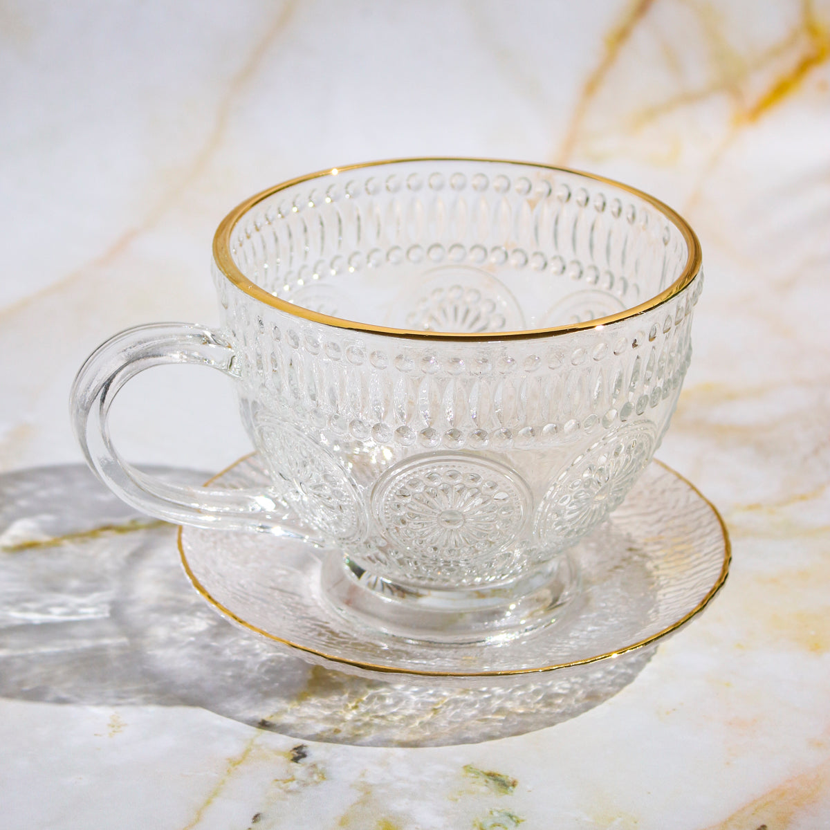 Café Society Glass Teacup & Saucer – Plum Deluxe Tea