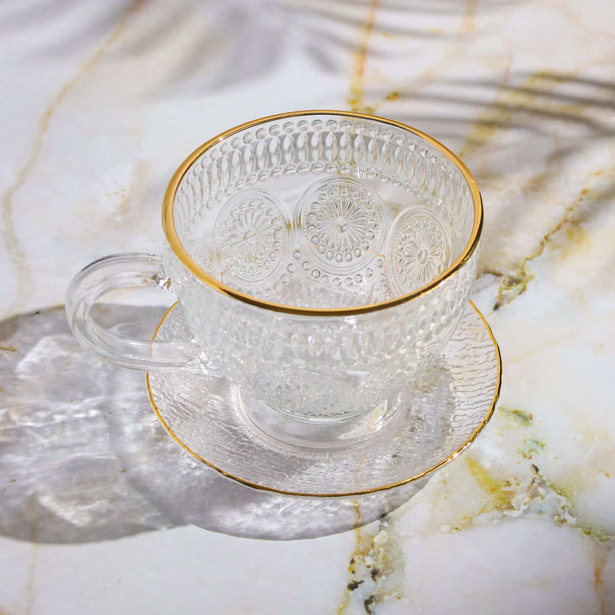 Café Society Glass Teacup & Saucer – Plum Deluxe Tea