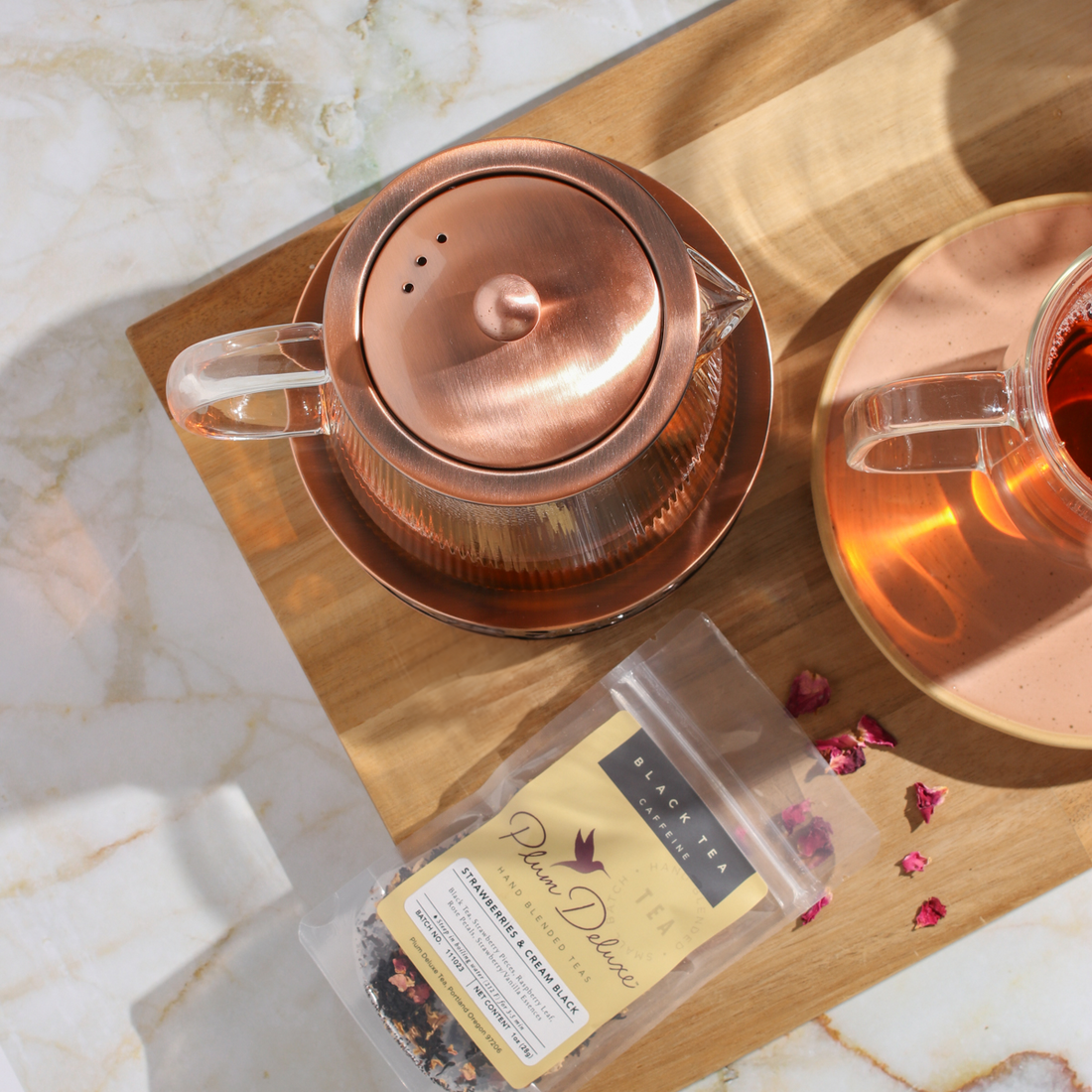Copper Rose Glass Teapot with Teapot Warmer – Plum Deluxe Tea